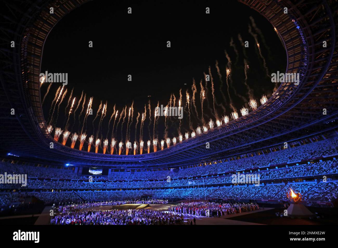 Fireworks explode during the closing ceremony at Tokyo Olympic Games in ...