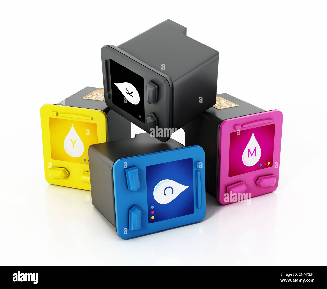 Inkjet printer spare cartridges isolated on white background. 3D ...