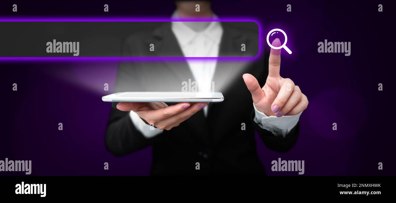 Lady In Uniform Standing Holding Tablet And Pressing On Virtual Button ...