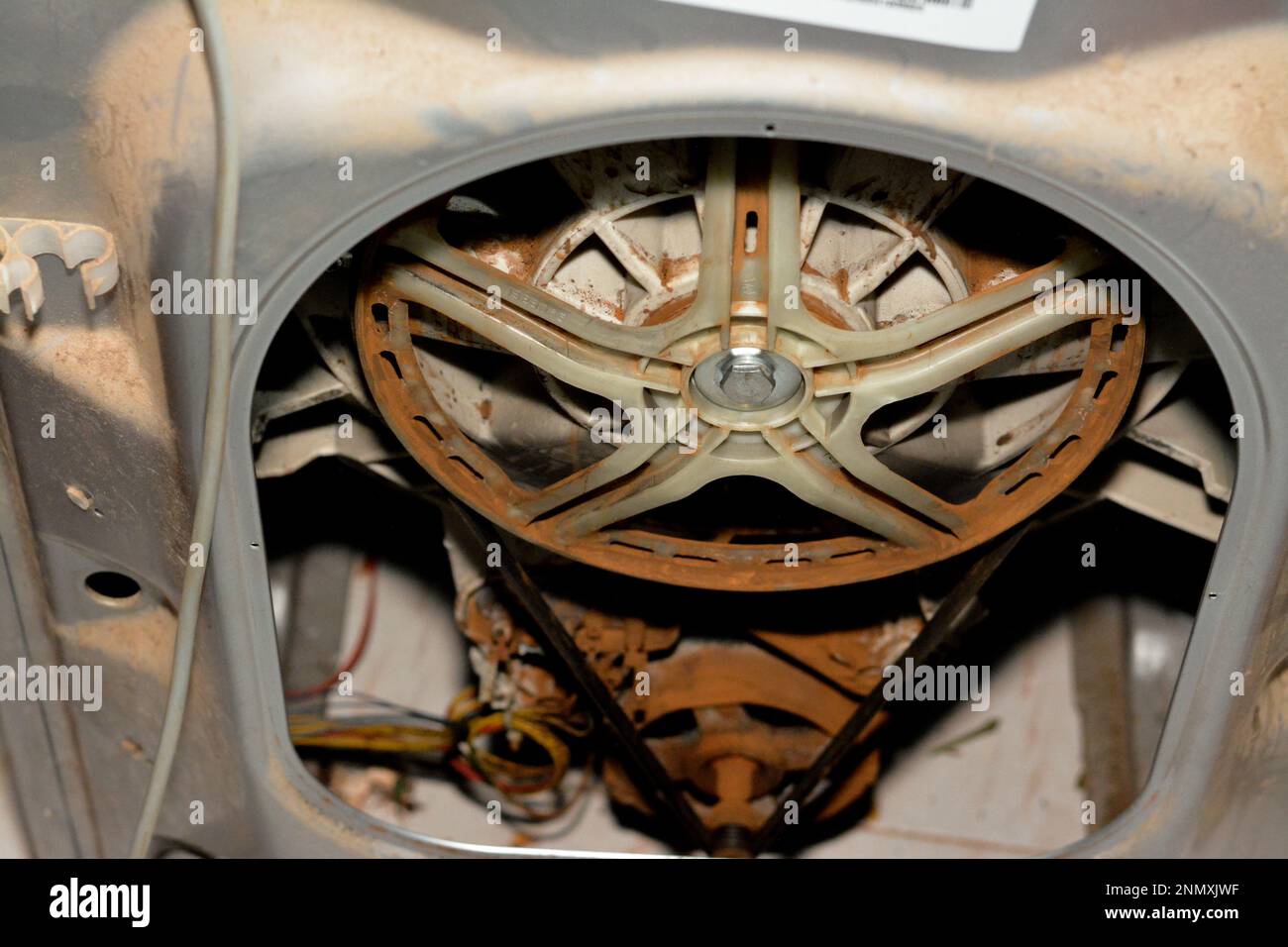 Rusty old dirty automatic electric washing machine drum that is ...