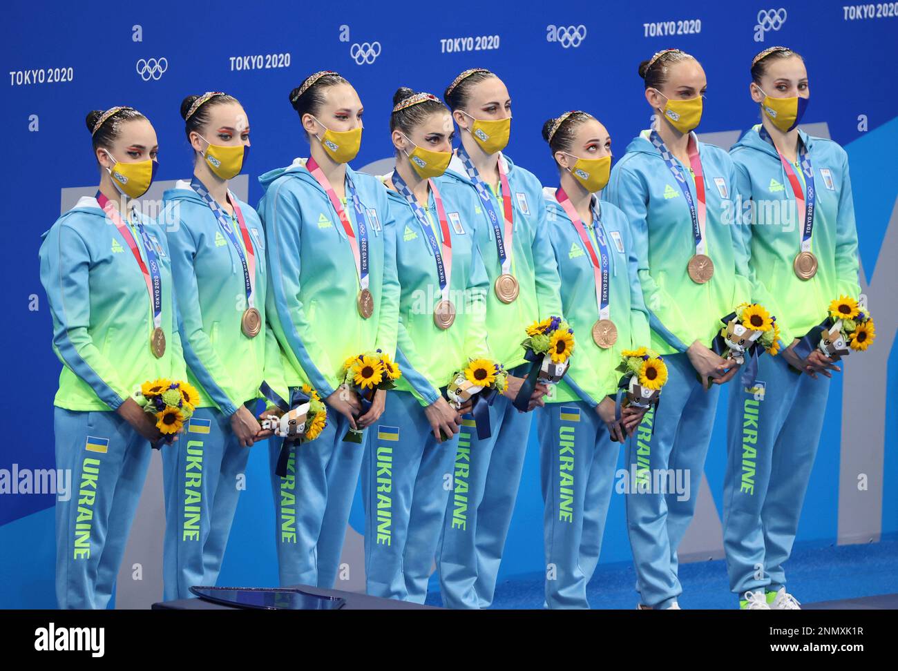 Ukraine's team athletes attend a victory ceremony of the Artistic ...