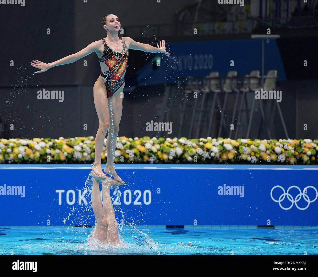 Ukraine's team athletes perform in the Artistic Swimming Free Routine ...