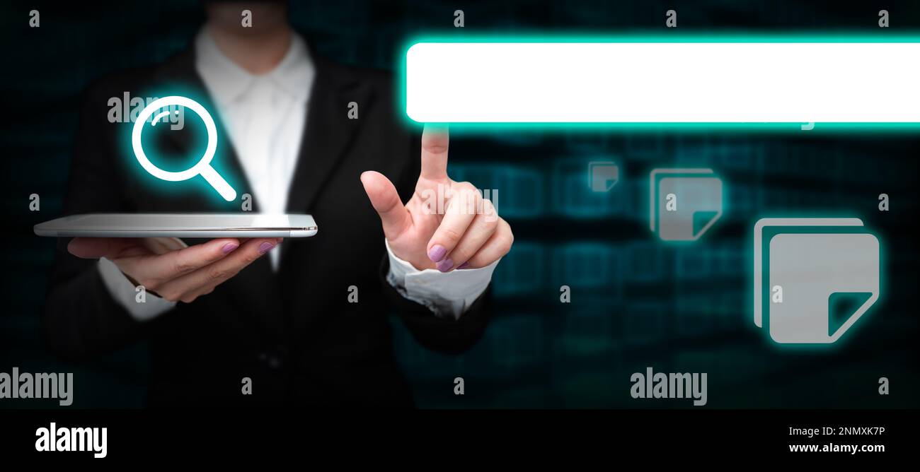 Lady In Uniform Standing Holding Tablet And Pressing On Virtual Button ...