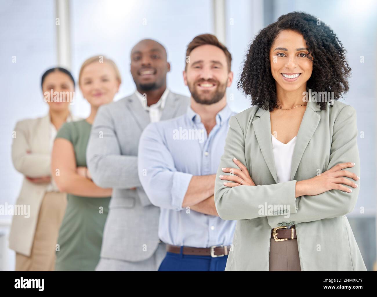 Teamwork, black woman portrait and diversity of office team happy about ...