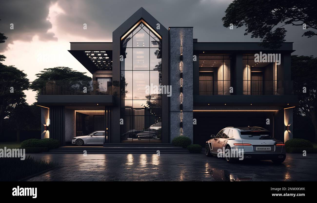 Modern country house with luxury cars Stock Photo - Alamy