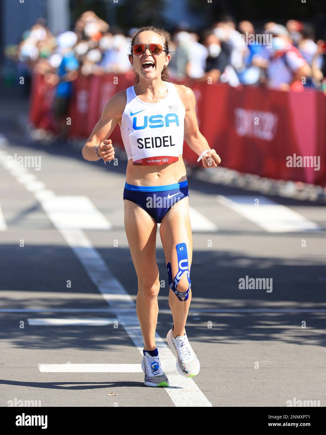 USA's SEIDEL Molly reacts as she goals the Women's marathon of Tokyo ...