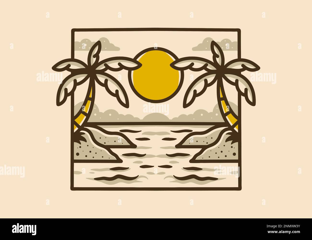 Illustration drawing design of a beach view on square frame Stock ...
