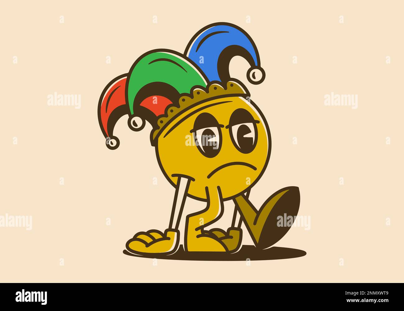 Mascot character design of a ball head with sad face wearing a clown ...