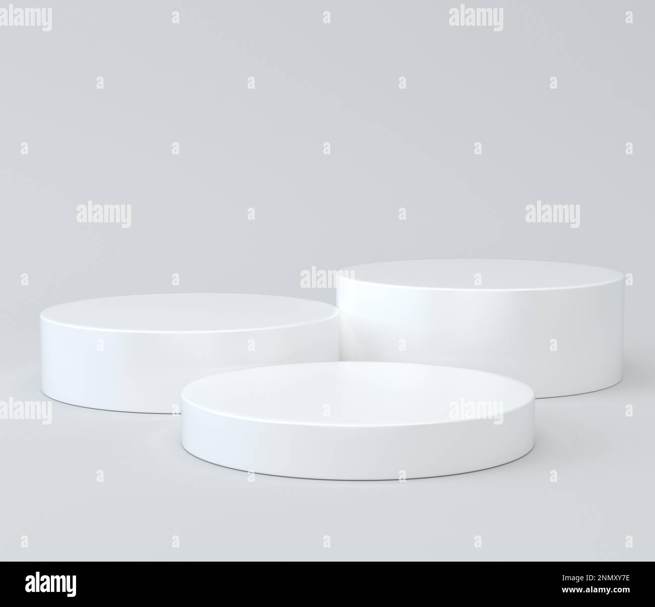 Abstract white 3D studio with realistic white cylinder pedestal podium ...