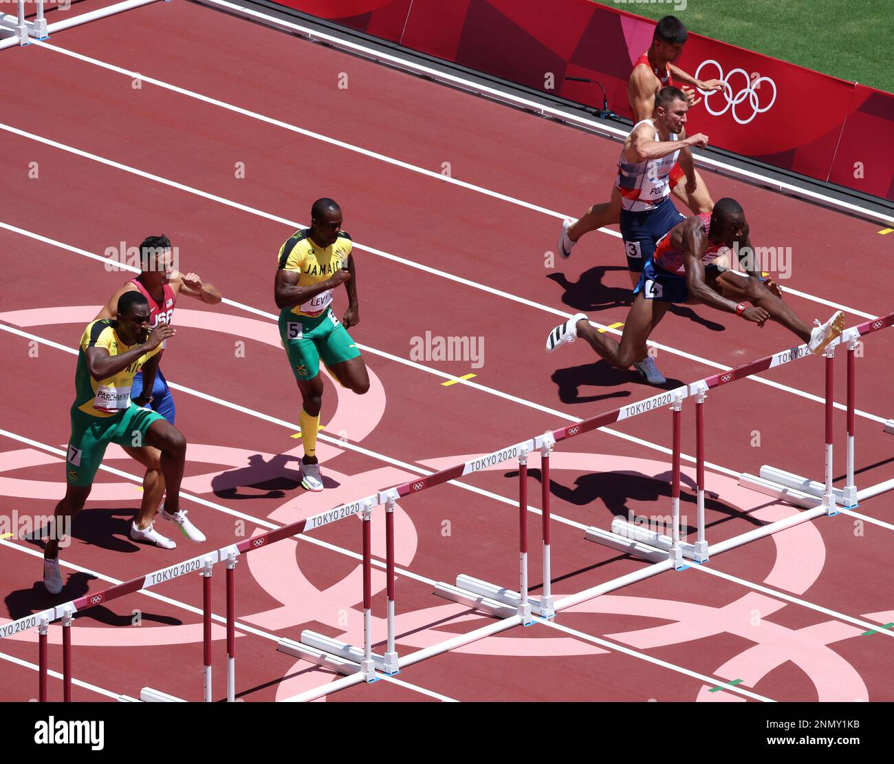 PARCHMENT Hansle ( L, 7 lane ) of Jamaica competes during the Men's ...