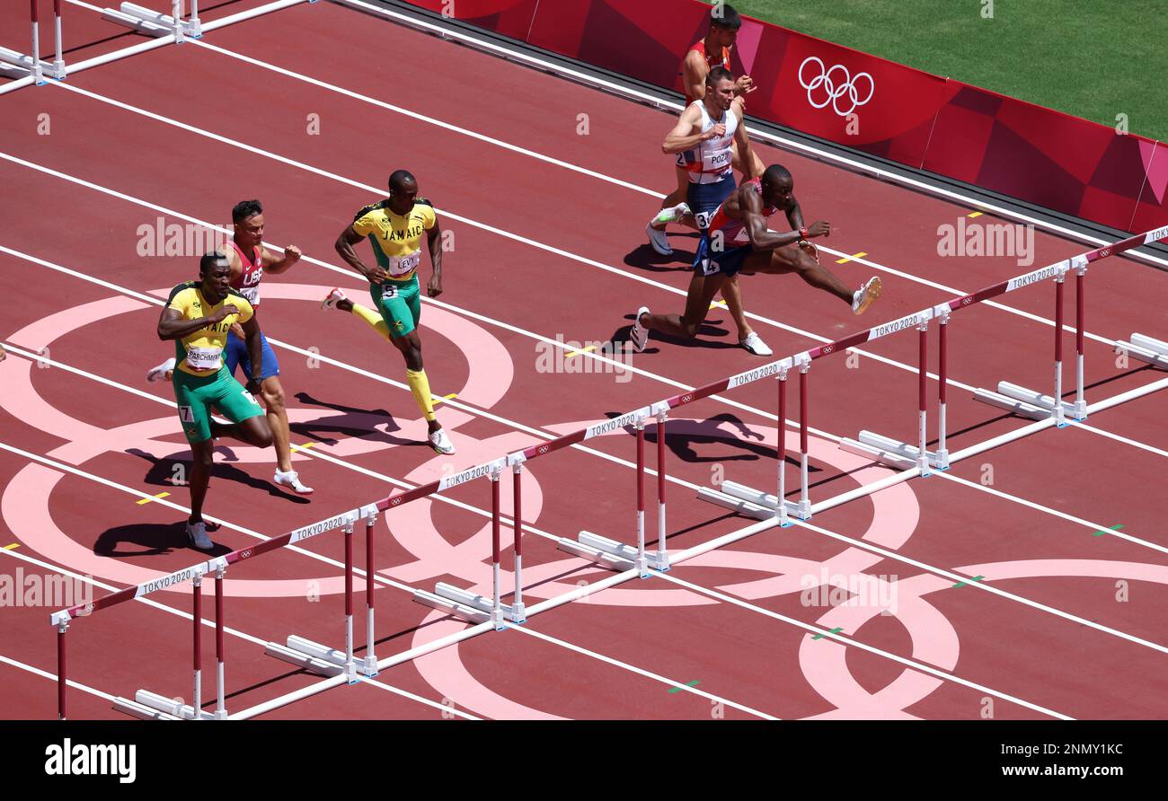 PARCHMENT Hansle ( L, 7 lane ) of Jamaica competes during the Men's ...