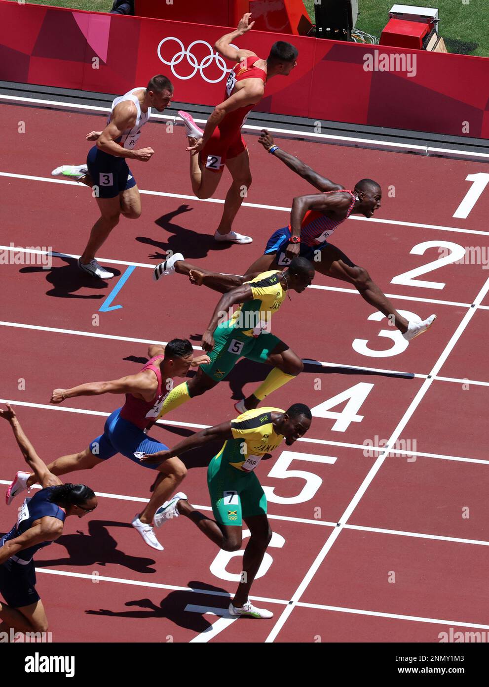 PARCHMENT Hansle (2nd from L, 7 lane ) of Jamaica competes during the ...