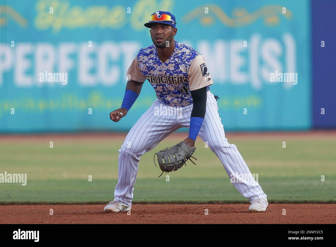 Aug 04, 2021: Biloxi Shuckers infielder Luis Castro (4) stands ready ...