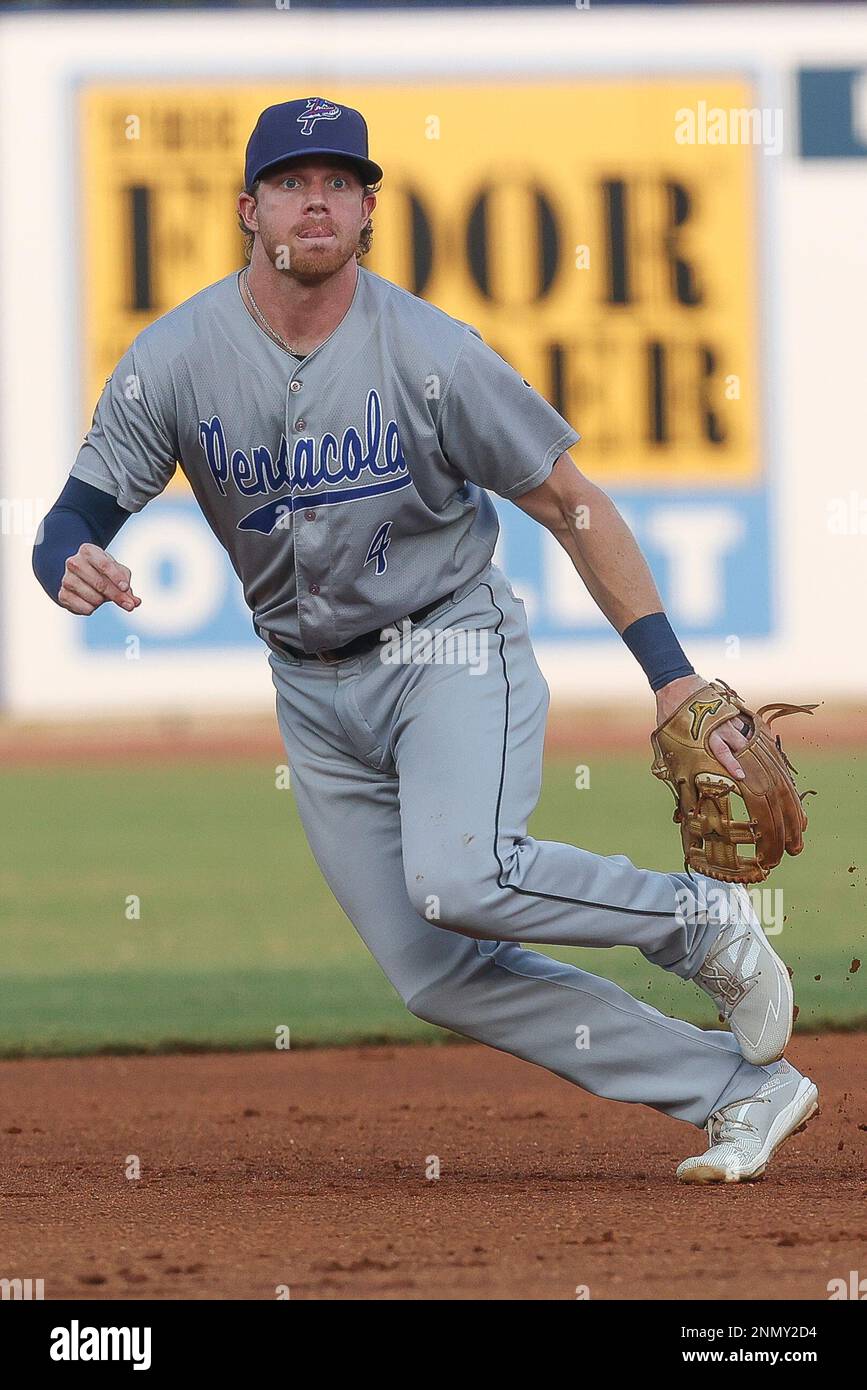 Aug 04, 2021: Pensacola Blue Wahoos infielder Connor Justus (4) pursues ...