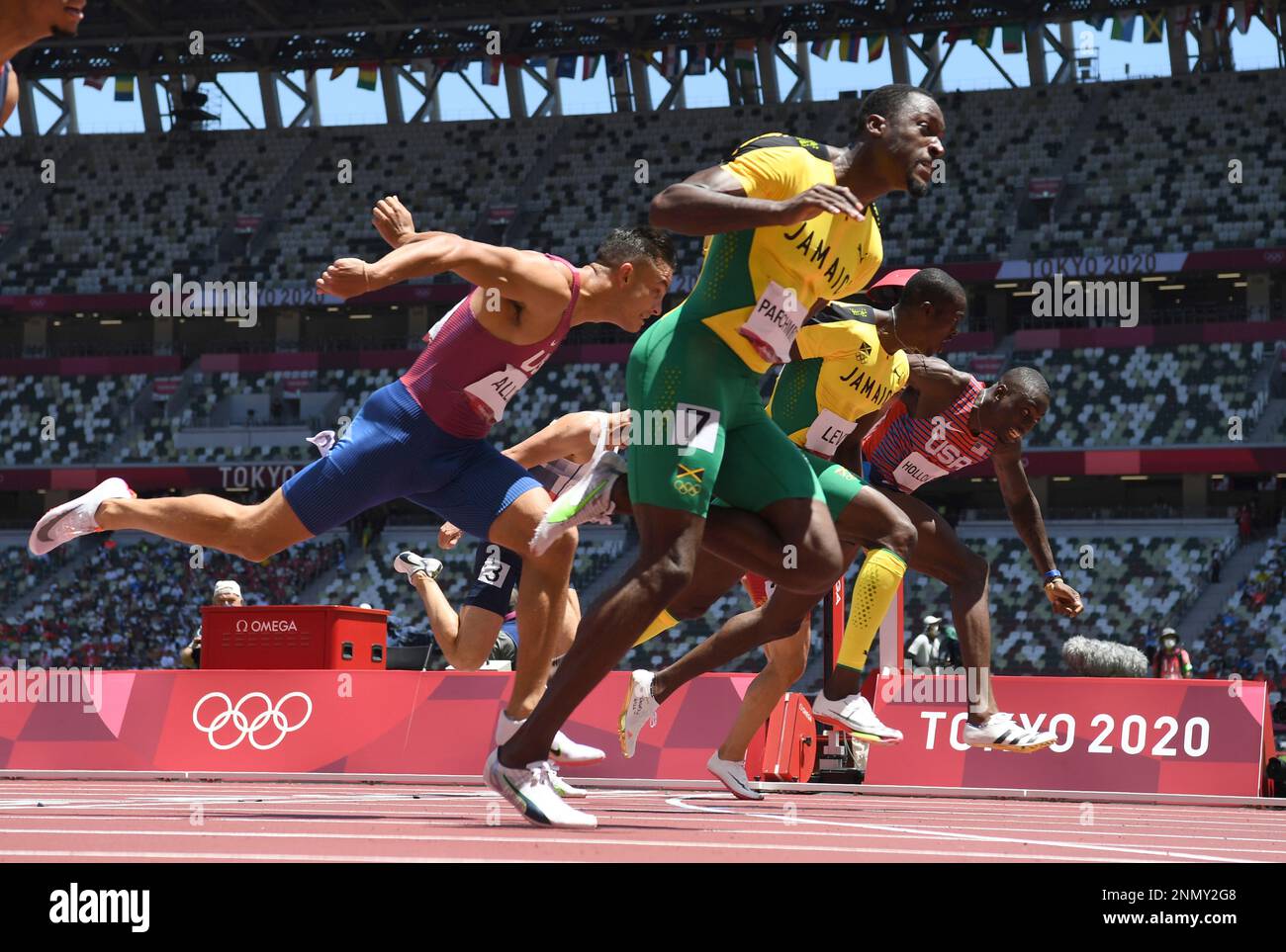 PARCHMENT Hansle (C,7) of Jamaica crosses the finish line during the ...