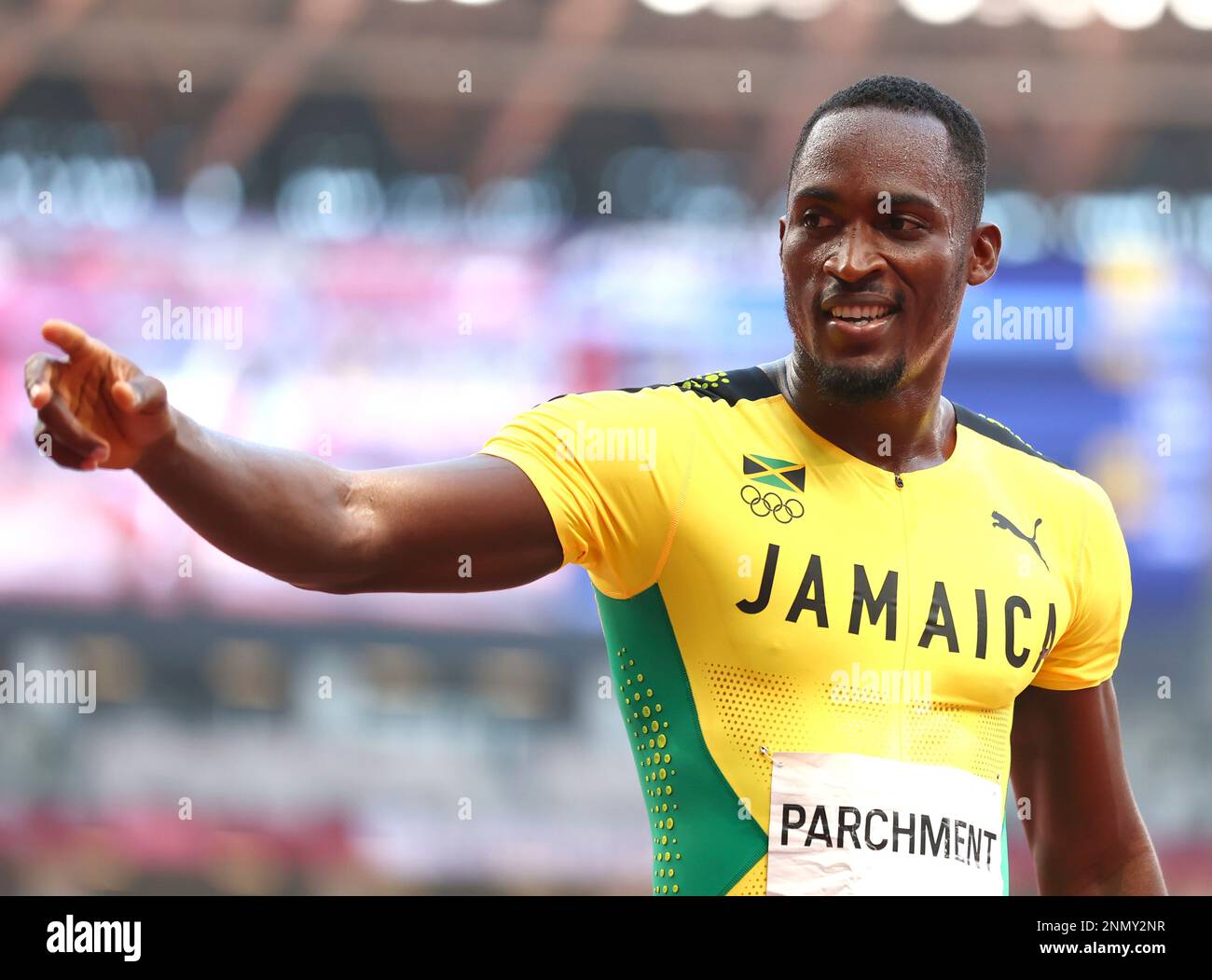 PARCHMENT Hansle (7) of Jamaica celebrates after winning the Men's 100m ...