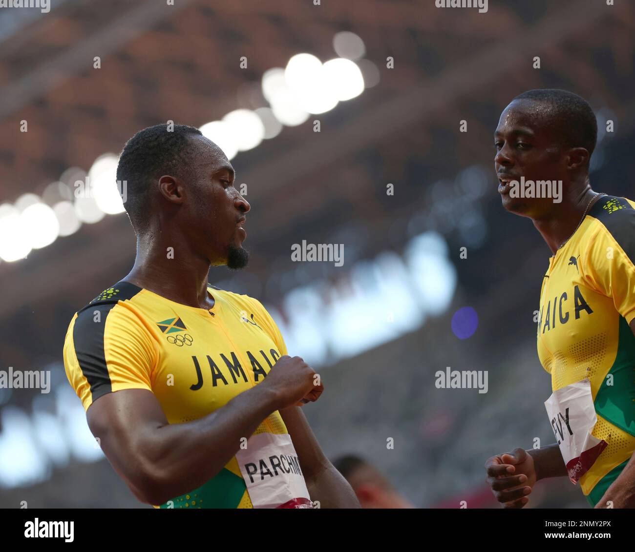 PARCHMENT Hansle (L, 7) of Jamaica celebrates with his countryman LEVY ...