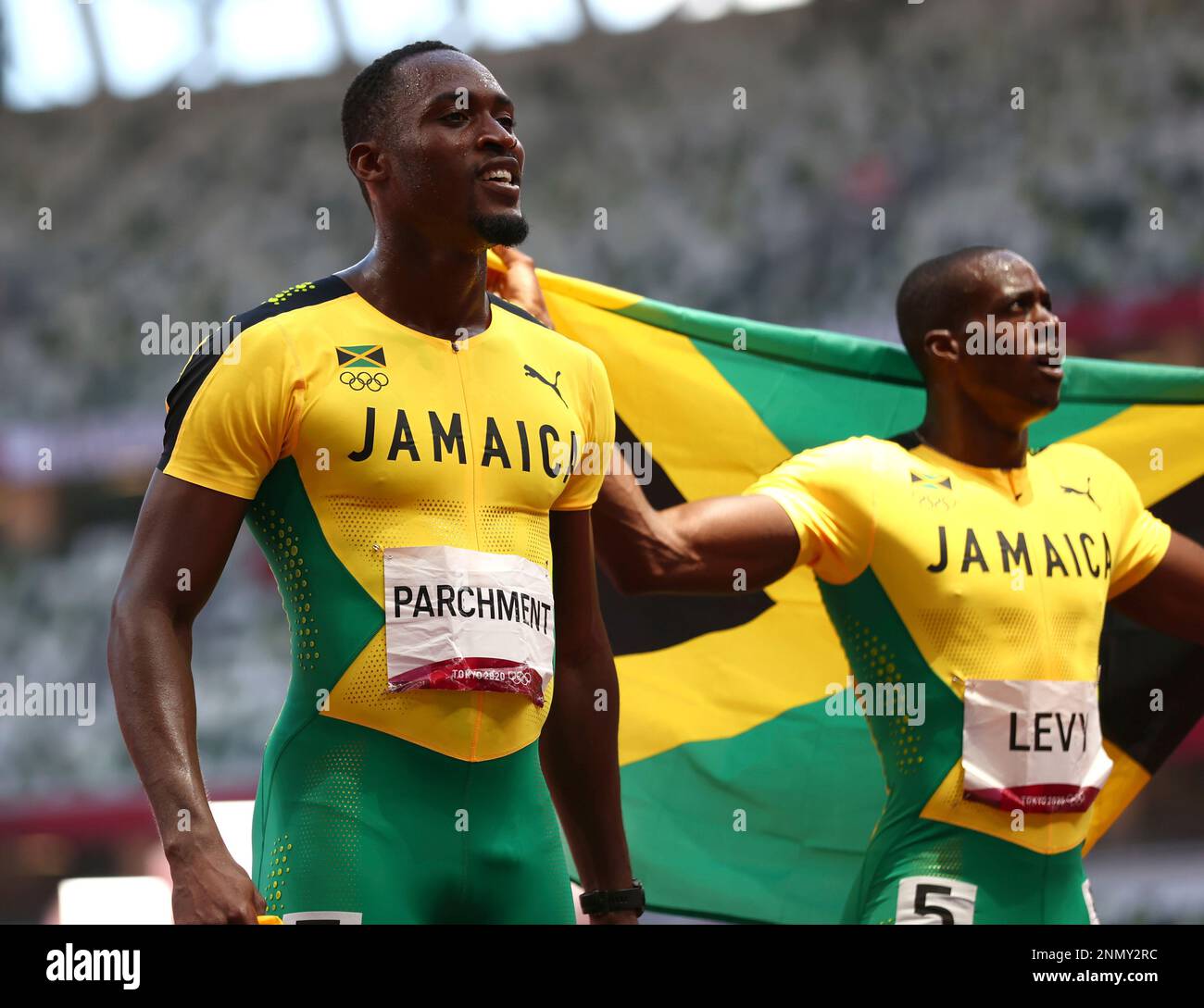 PARCHMENT Hansle (L, 7) of Jamaica celebrates with his countryman LEVY ...