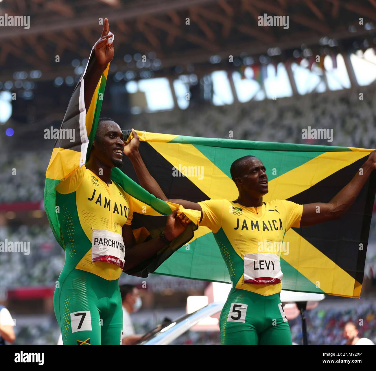 PARCHMENT Hansle (L, 7) of Jamaica celebrates with his countryman LEVY ...