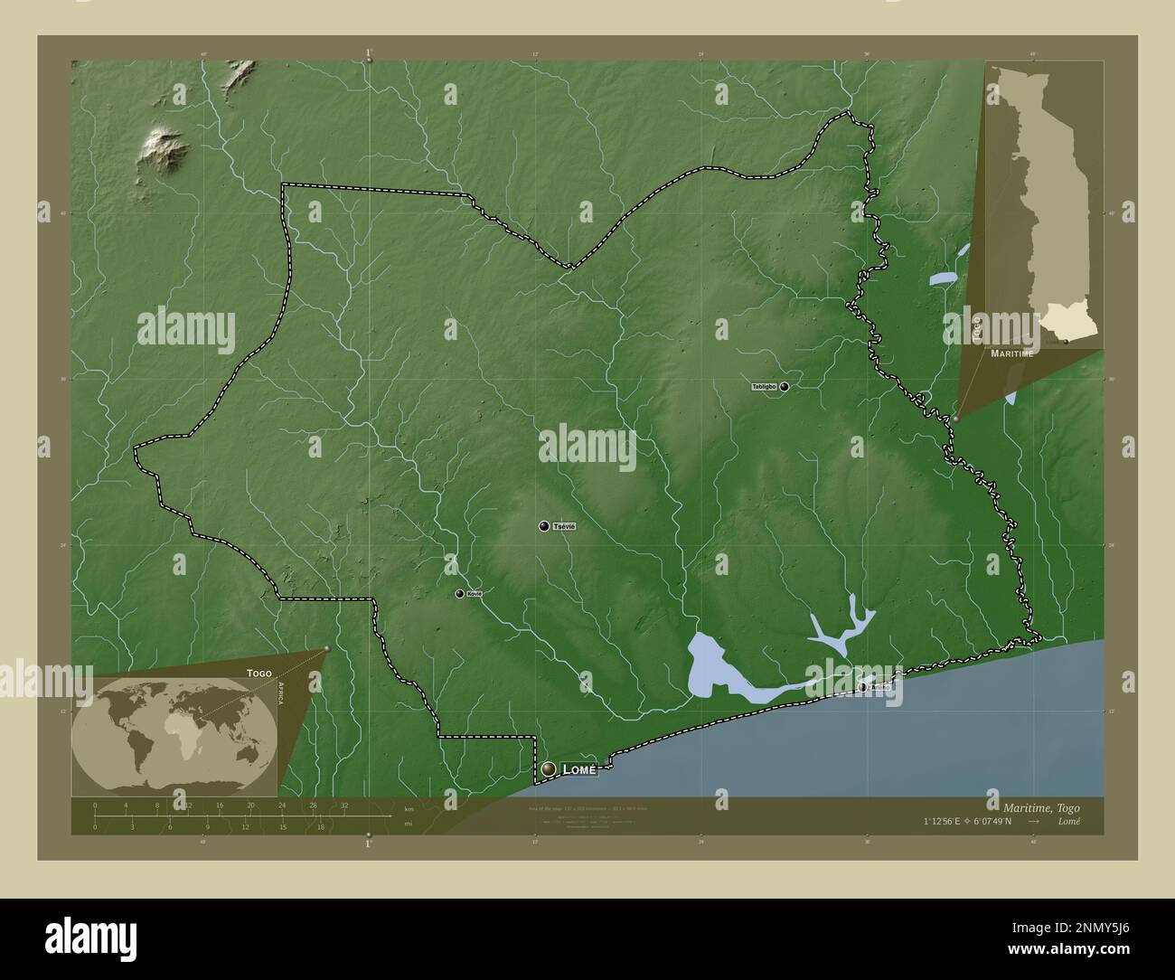 Maritime, region of Togo. Elevation map colored in wiki style with ...