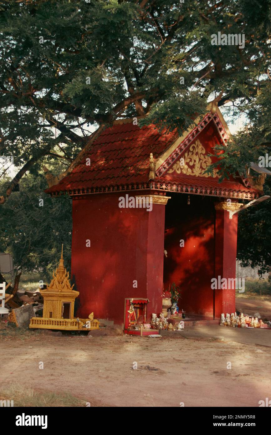 Vertical shot of a spirit house or tope taveda for the neak ta in khmer ...