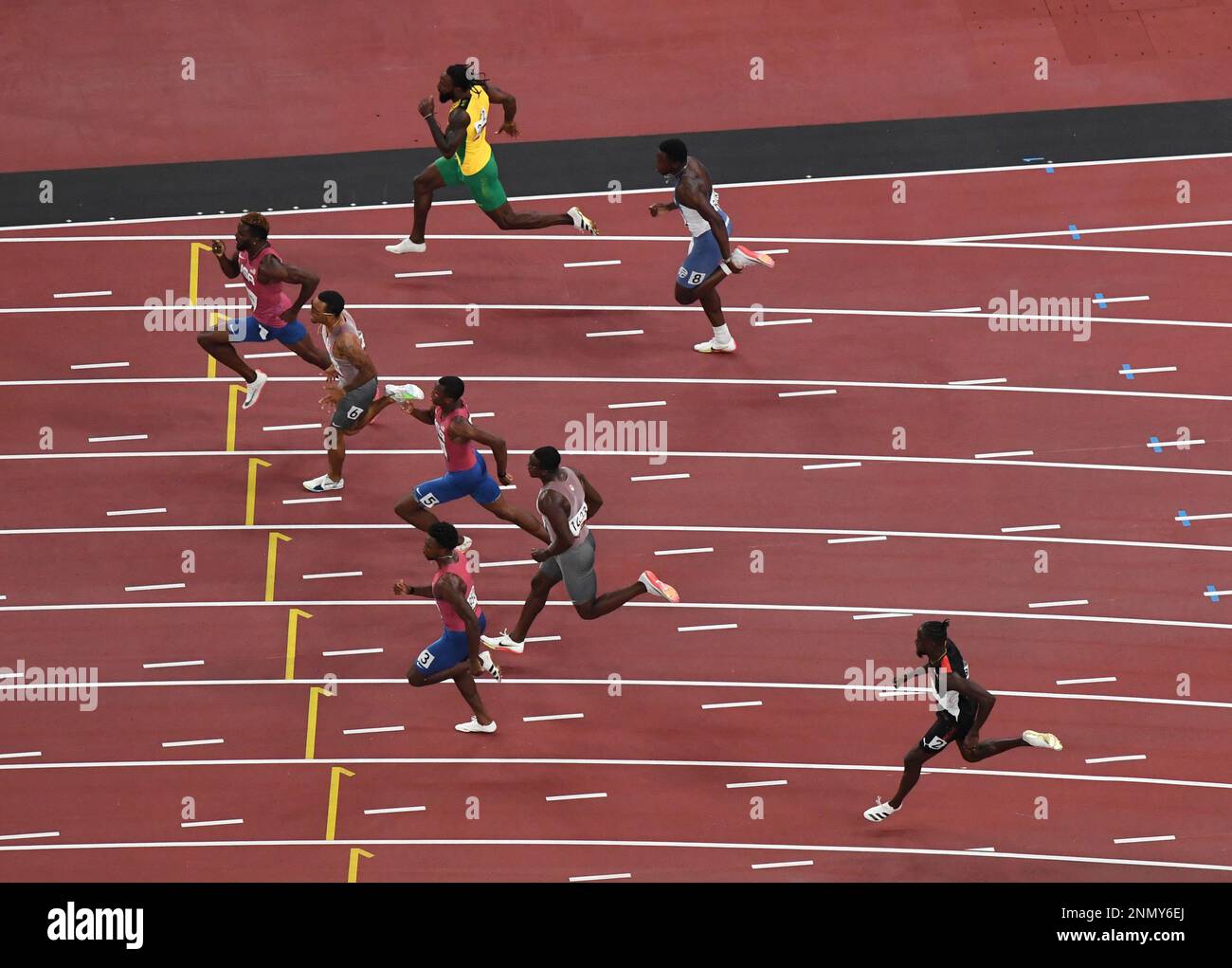(rear to front) Jamaica's DWYER Rasheed, Liberia's FAHNBULLEH Joseph ...