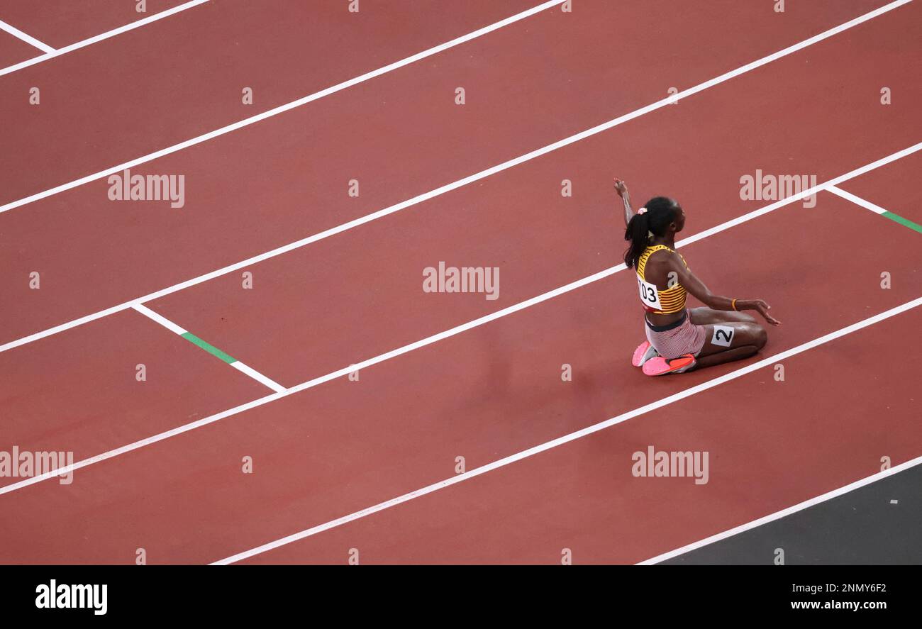 CHEMUTAI Peruth of Uganda reacts after winning Athletics women's 3000m ...