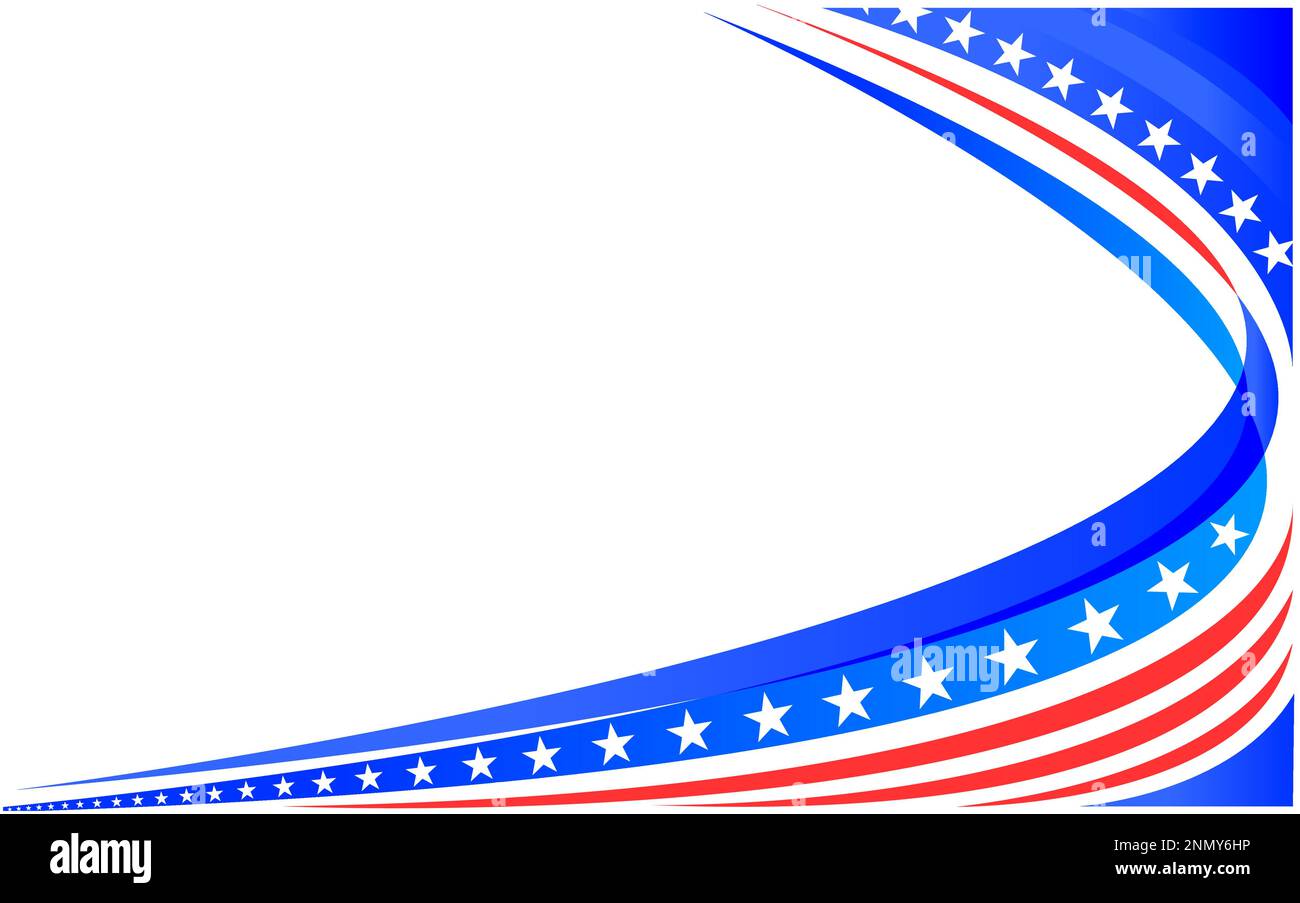 United States flag symbols red blue festive wave frame border with copy ...
