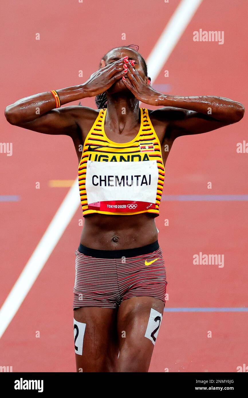 TOKYO, JAPAN - AUGUST 04: Peruth Chemutai of Team Uganda celebrates ...
