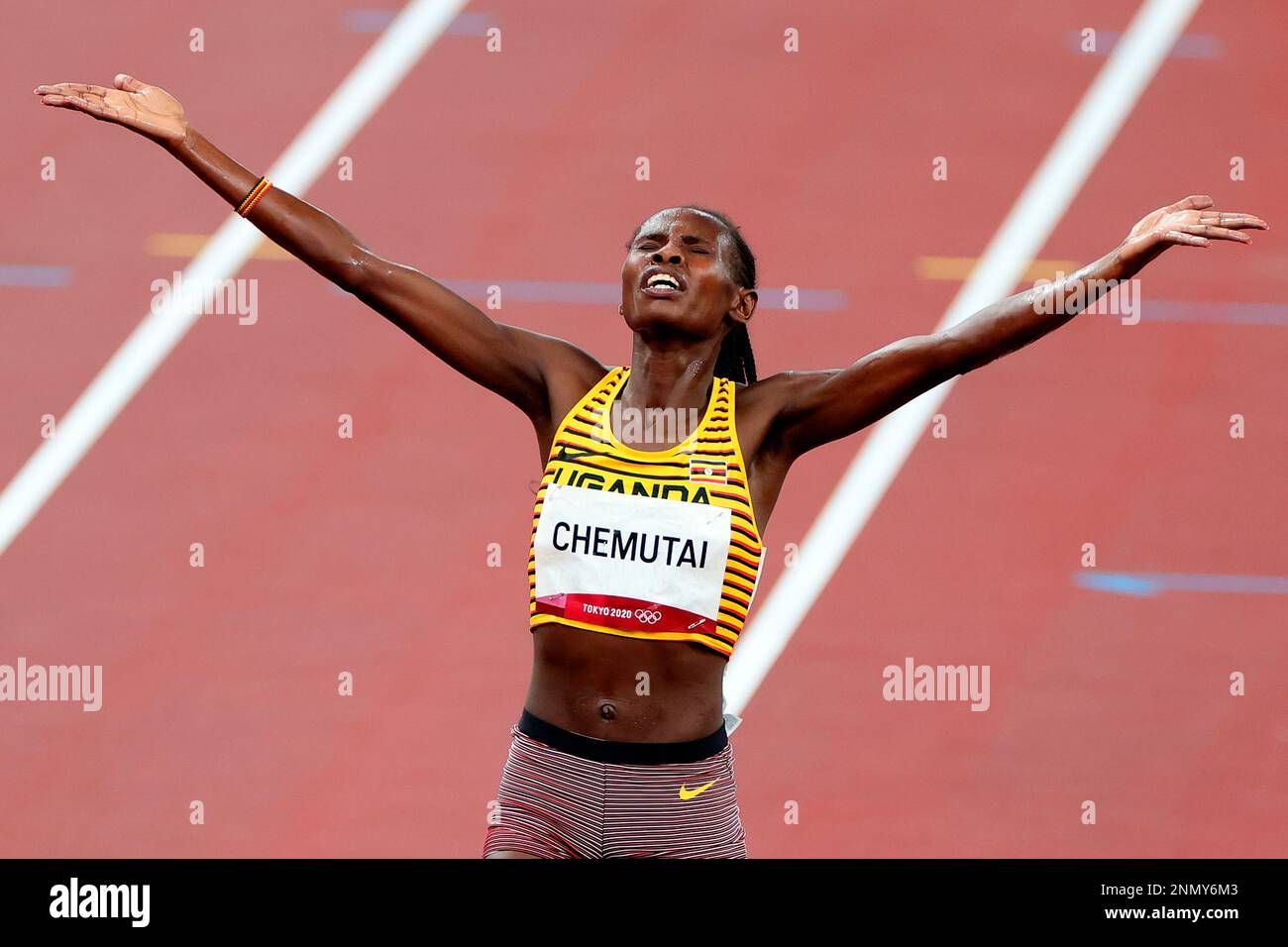 TOKYO, JAPAN - AUGUST 04: Peruth Chemutai of Team Uganda celebrates ...