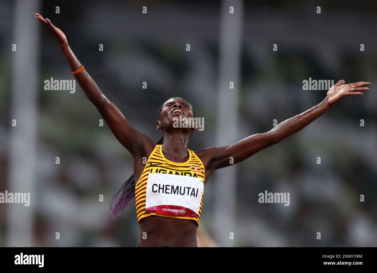 CHEMUTAI Peruth of Uganda reacts after winning Athletics women's 3000m ...