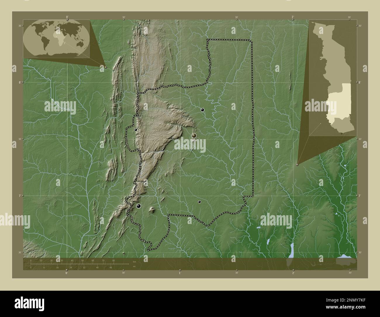 Plateaux, region of Togo. Elevation map colored in wiki style with ...