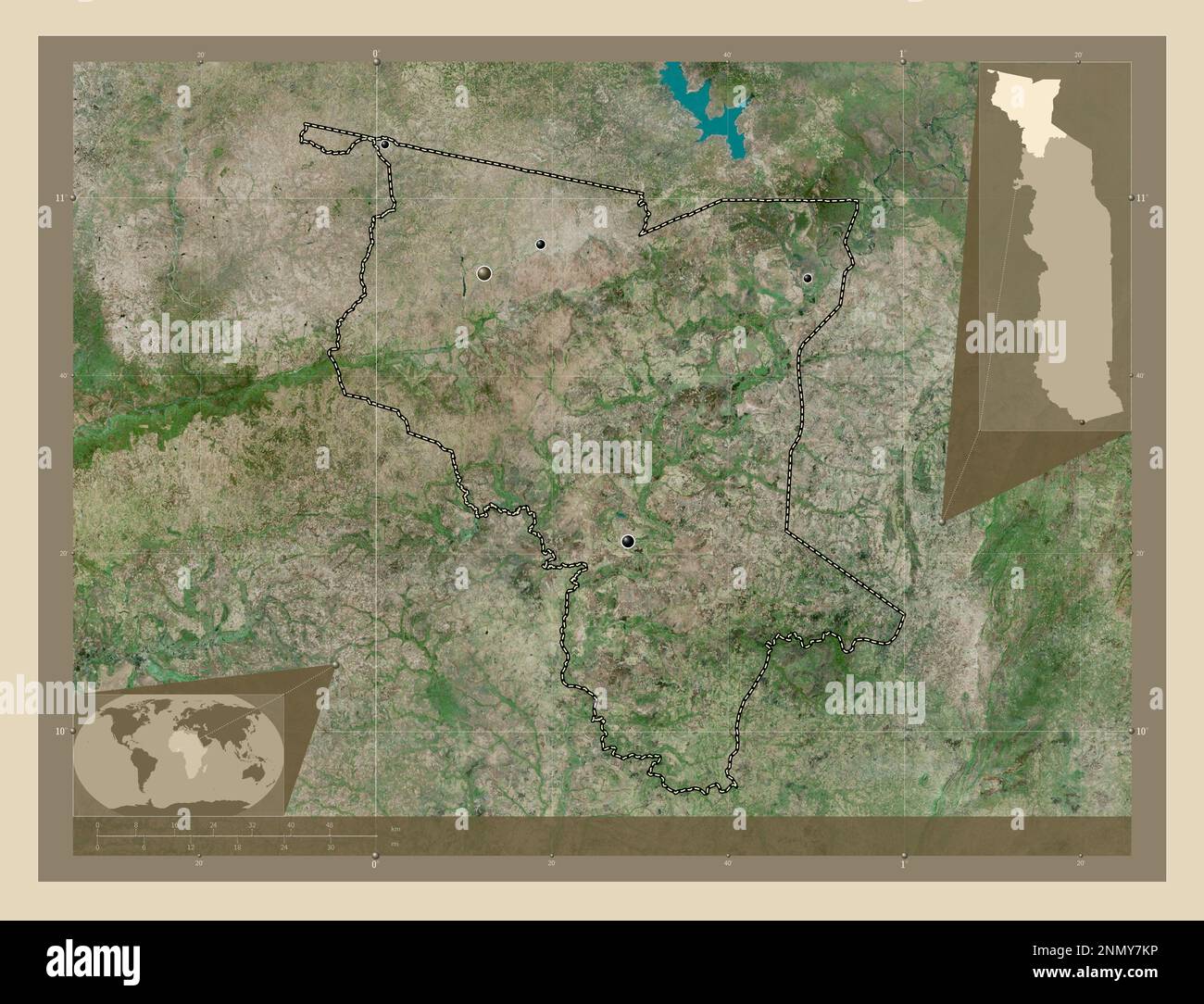 Savanes, region of Togo. High resolution satellite map. Locations of ...