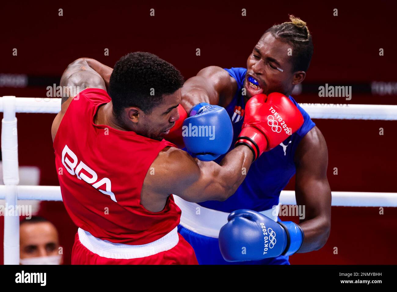 TOKYO, JAPAN - AUGUST 03: Abner Teixeira of Team Brazil and Julio La Cruz of Team Cuba in action ...