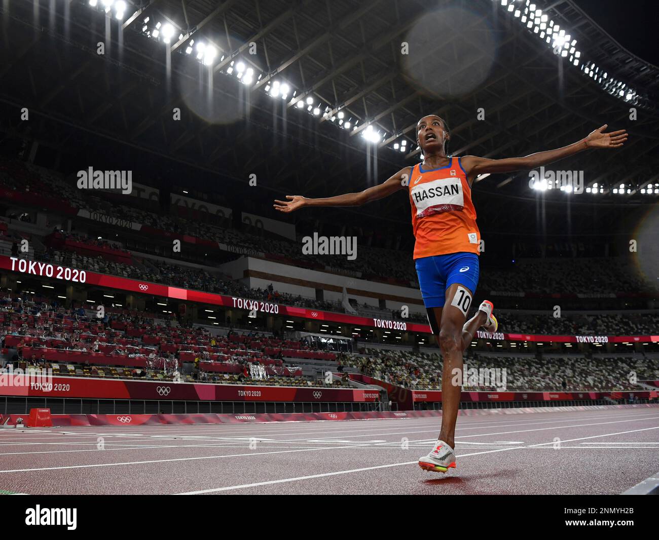 HASSAN Sifan of Netherlands reacts after winning Athletics women's ...