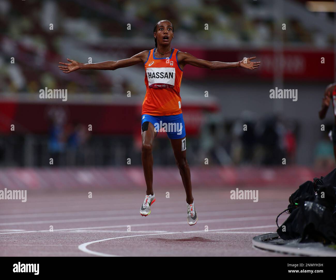 Netherlands' HASSAN Sifan reacts as she wins the Women's 5000m Final in ...