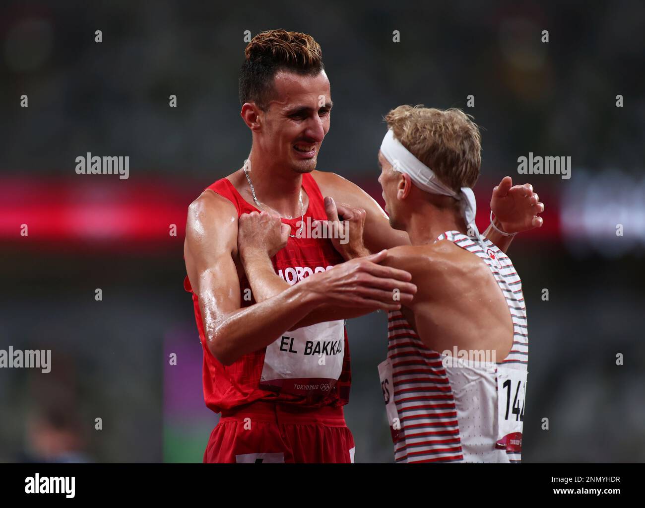 Morocco's EL BAKKALI Soufiane (L) celebrates with Canada's HUGHES ...