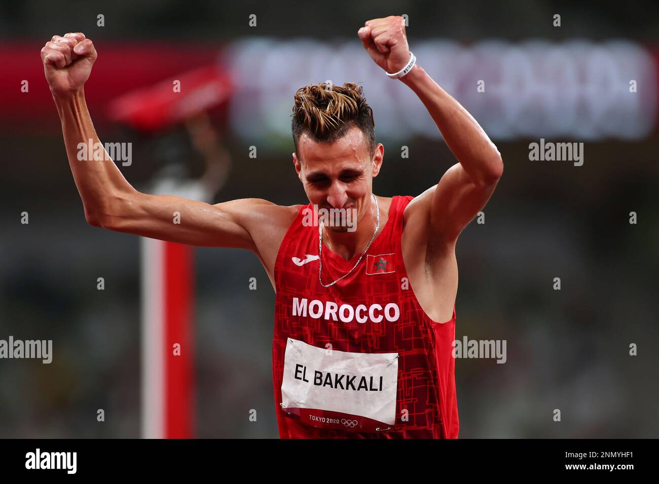 Morocco's EL BAKKALI Soufiane reacts after winning the Men's 3000m ...