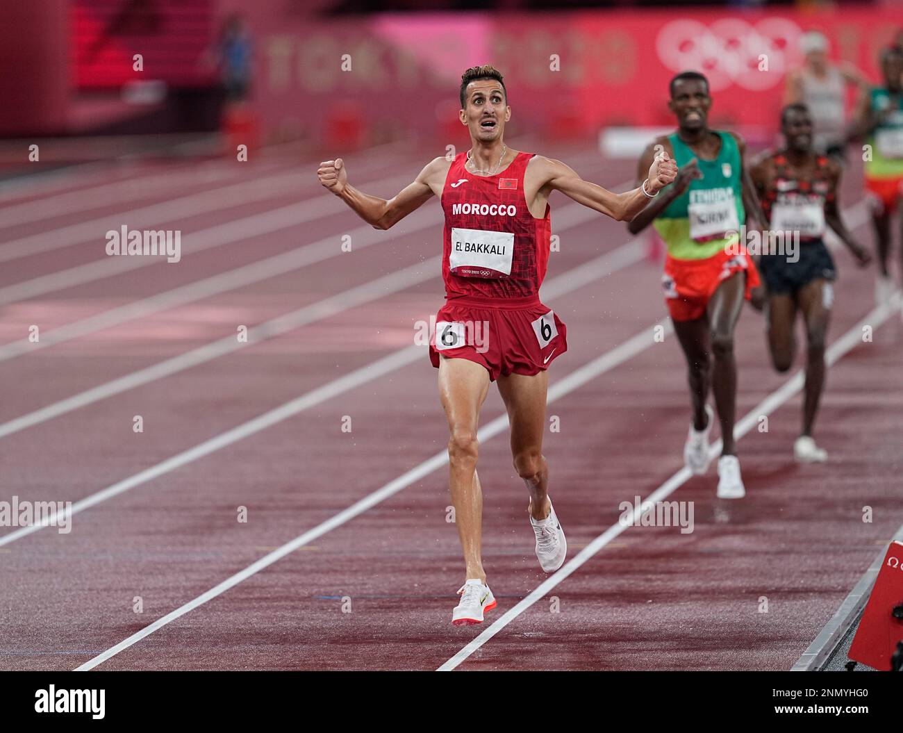 August 2, 2021: Soufiane El Bakkalifrom Marocco winning 3000 meter ...
