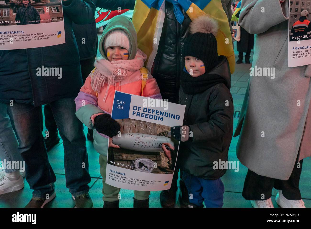 NEW YORK, NEW YORK - FEBRUARY 24: Arina, 5 years old, and Deian, 4 ...