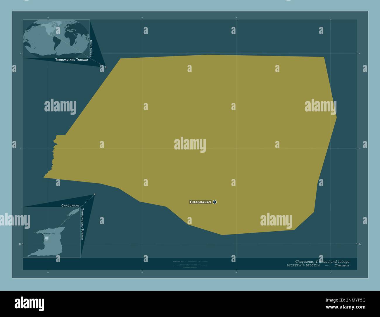 Chaguanas, borough of Trinidad and Tobago. Solid color shape. Locations ...