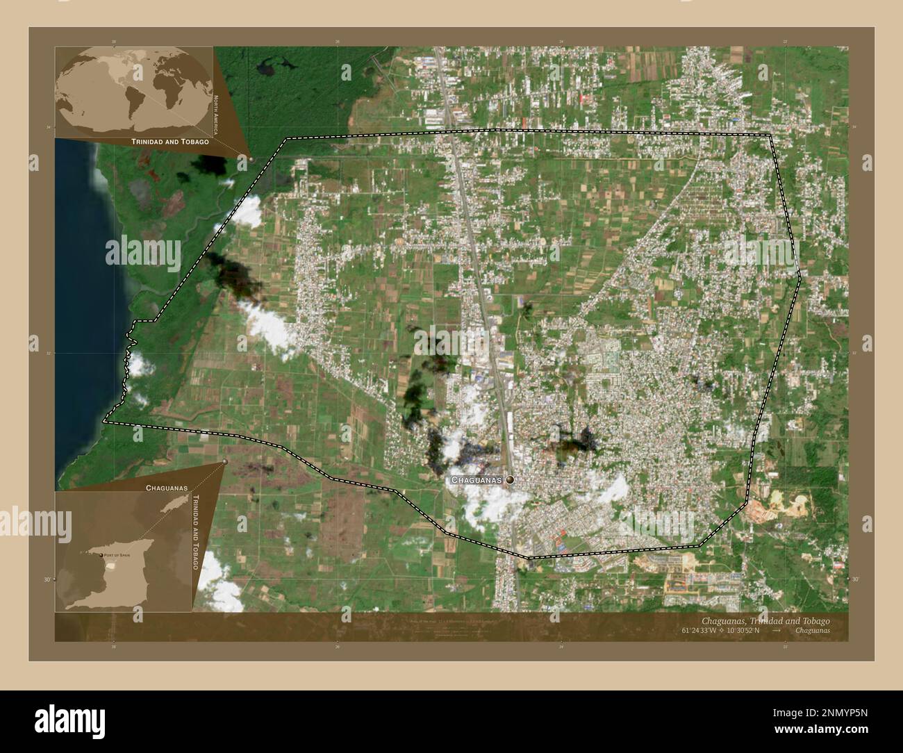 Chaguanas, borough of Trinidad and Tobago. Low resolution satellite map ...