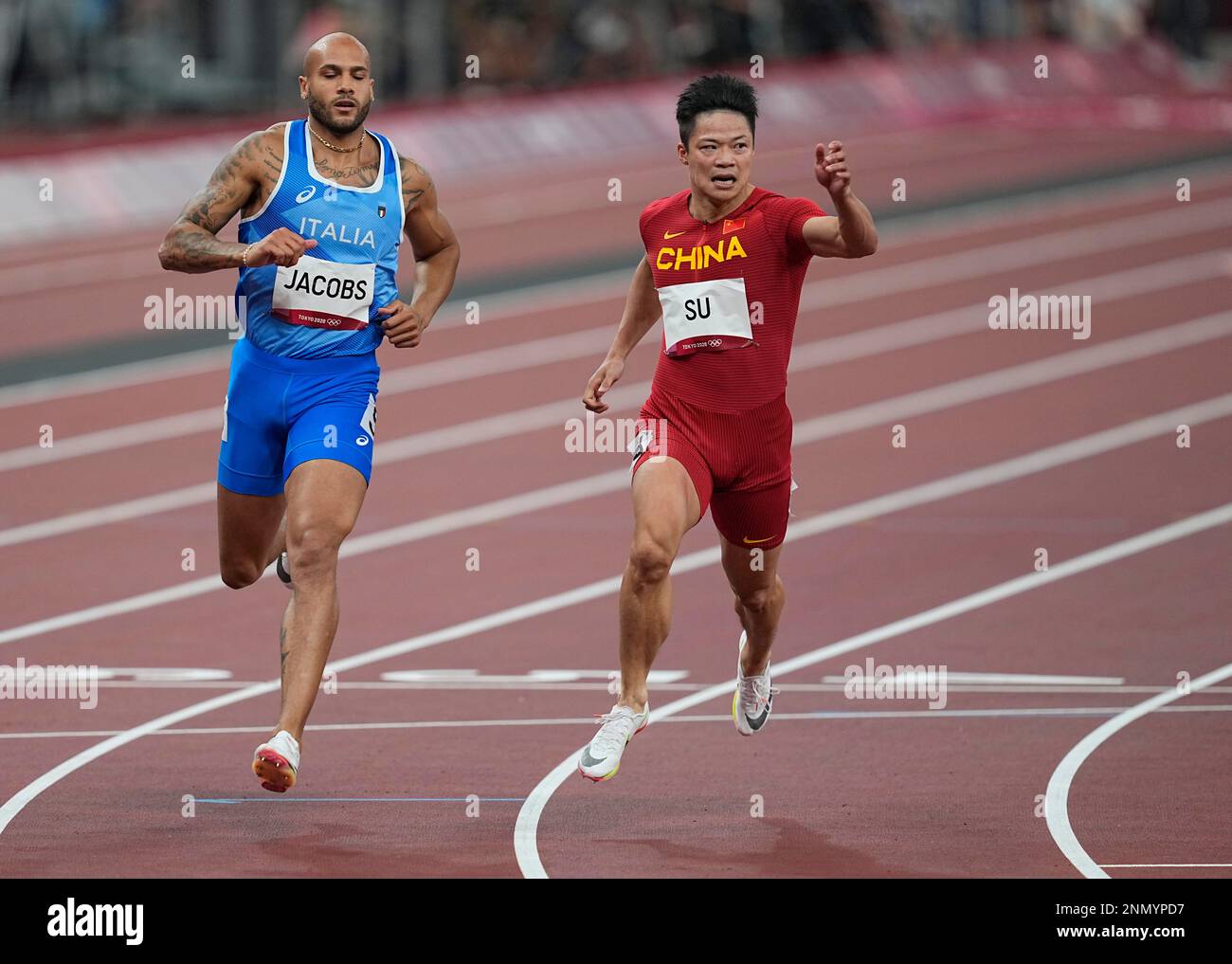 August 1, 2021: Lamont Marcell Jacobs and Bingtian Su during 100 meter for men at the Tokyo ...