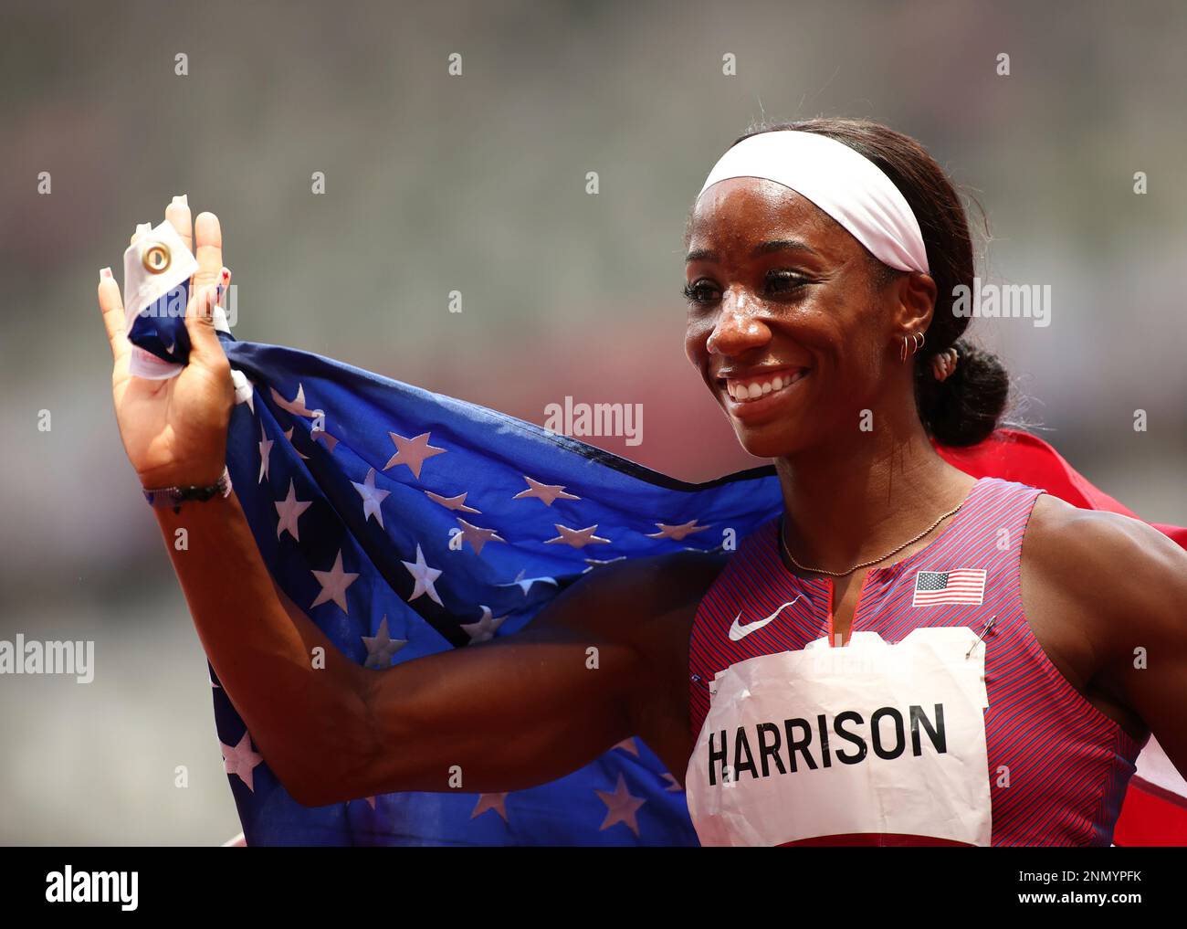 USA's HARRISON Kendra celebrates after placing 2nd in the Women's 100m ...