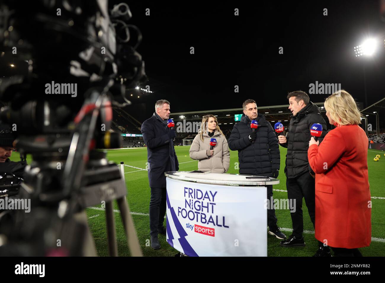London, UK. 24th February 2023. Sky sports presenters Jamie Carragher ...