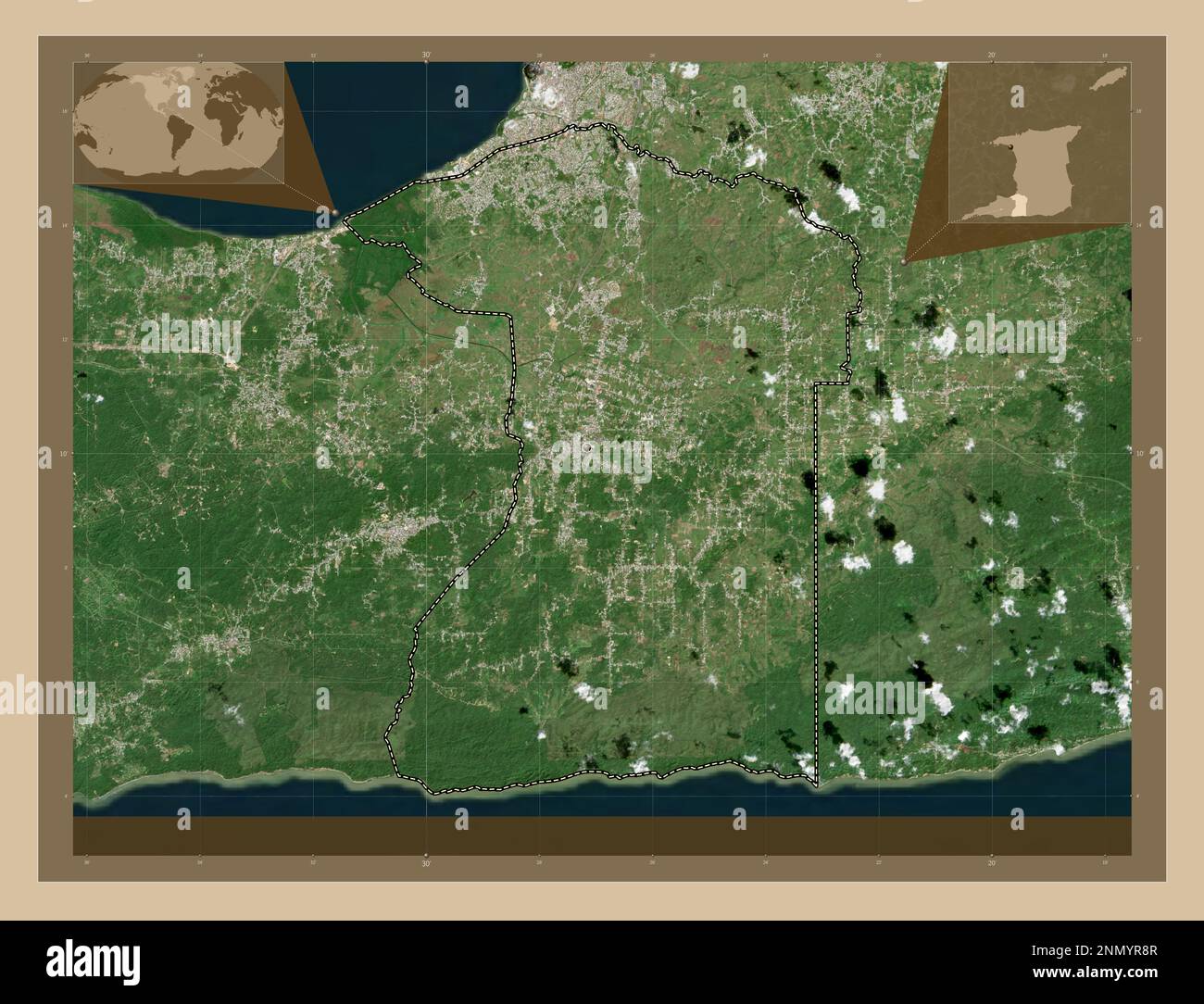 Penal-Debe, region of Trinidad and Tobago. Low resolution satellite map ...