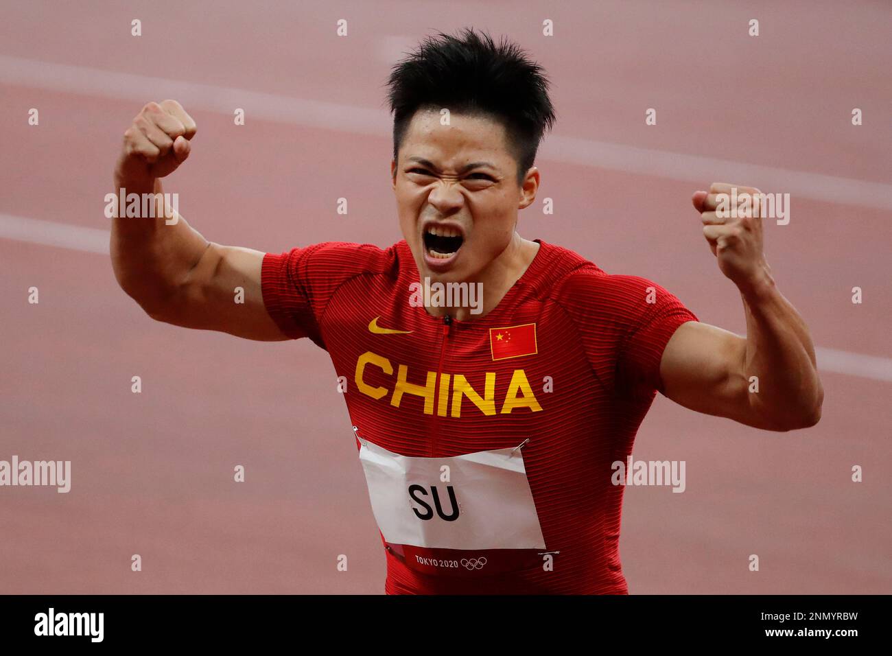 August 1, 2021, Tokyo, Kanto, Japan: Bingtian Su (CHN) reacts after competing in the men's 100m ...