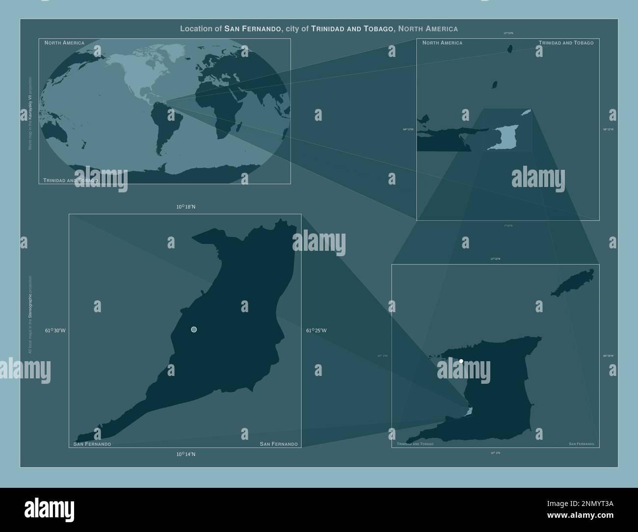 San Fernando, city of Trinidad and Tobago. Diagram showing the location ...