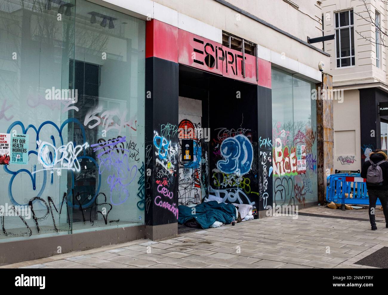 Brighton UK 25th February 2023 - People sleeping rough in shop doorway ...