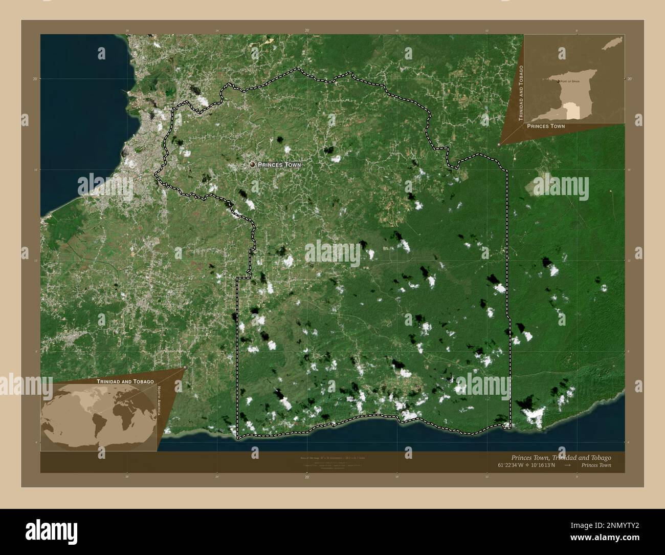 Princes Town, region of Trinidad and Tobago. Low resolution satellite ...